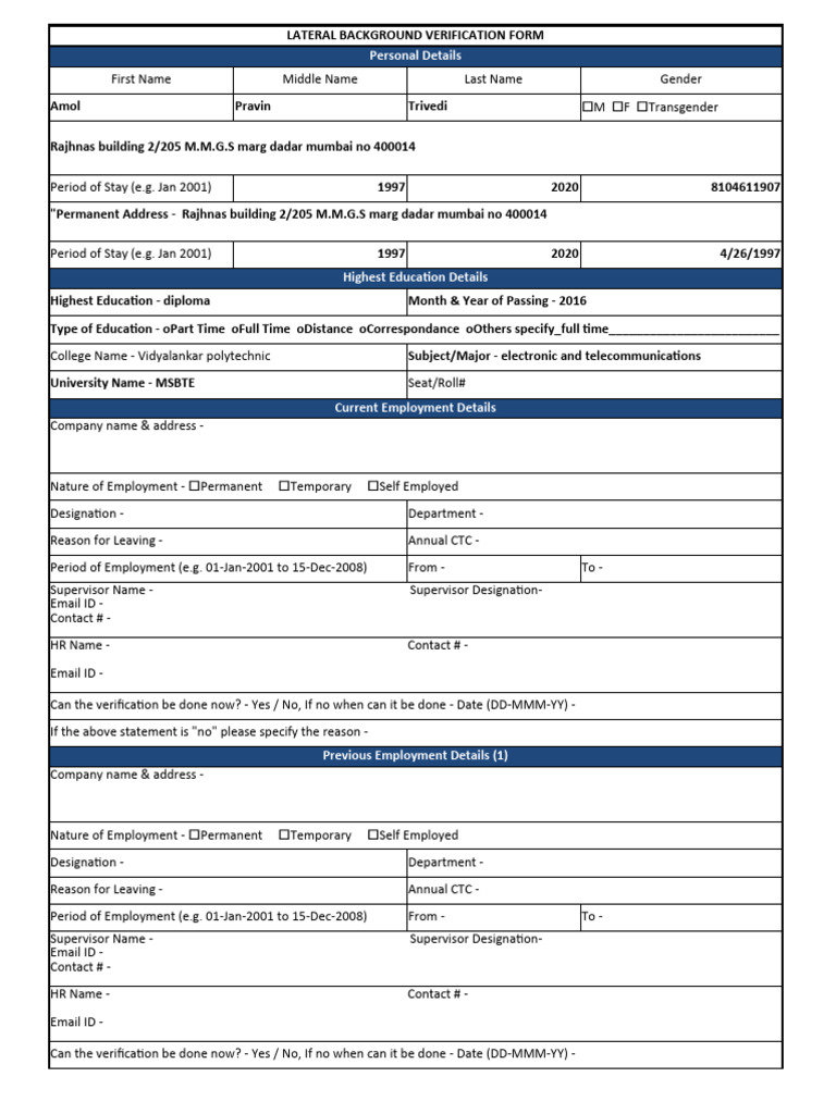Lateral BGV Form Updated | PDF | Government | Common Law