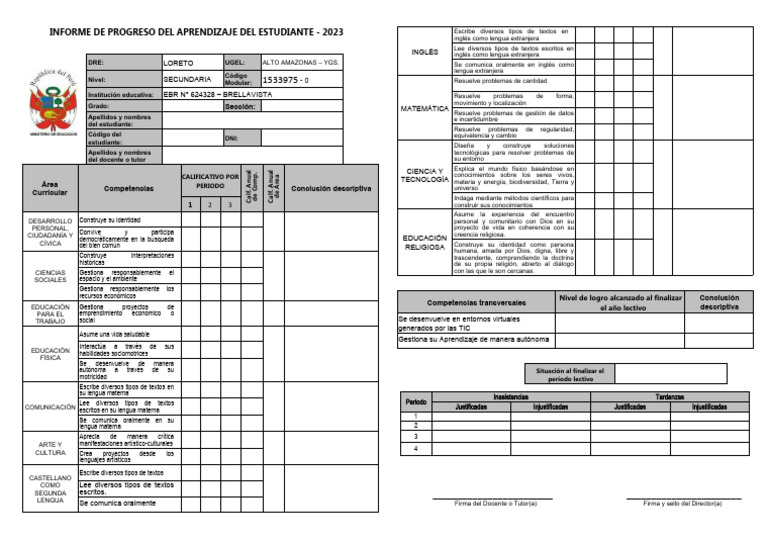 Informe de Progreso Secundaria 62328 | PDF | Science | Aprendizaje
