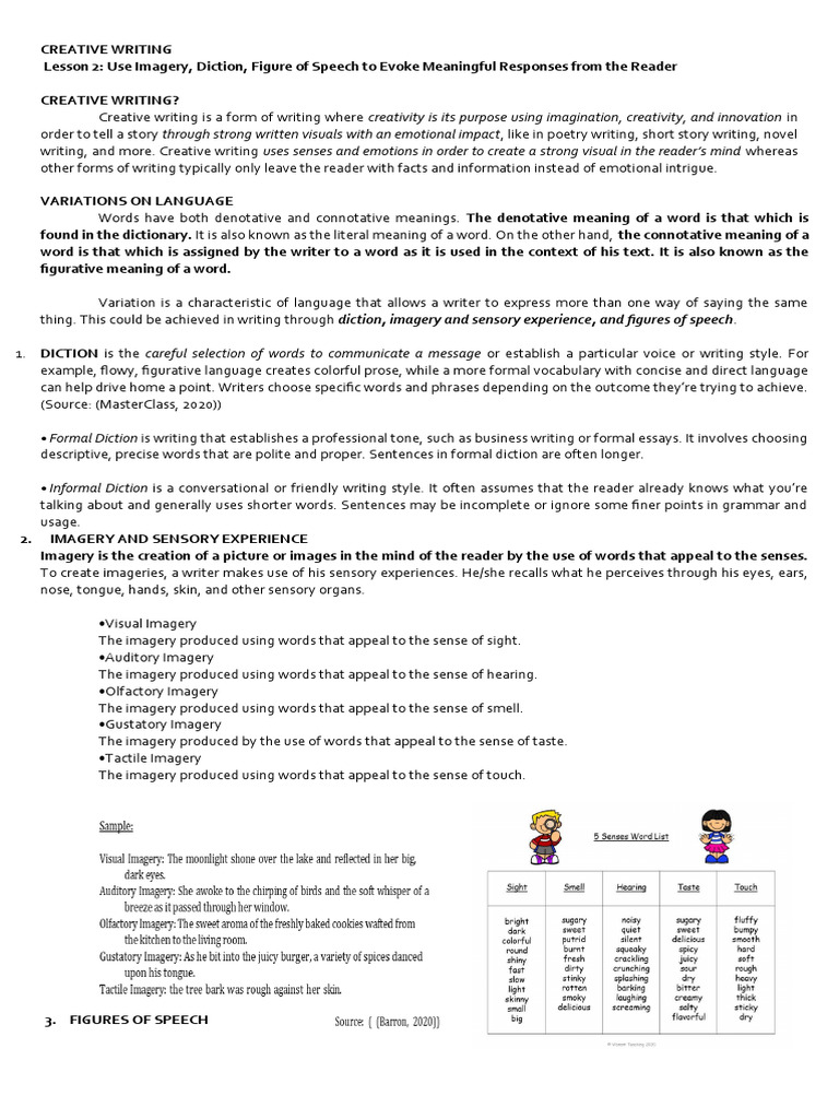 CREATIVE WRITING Lesson 2 Handouts | PDF