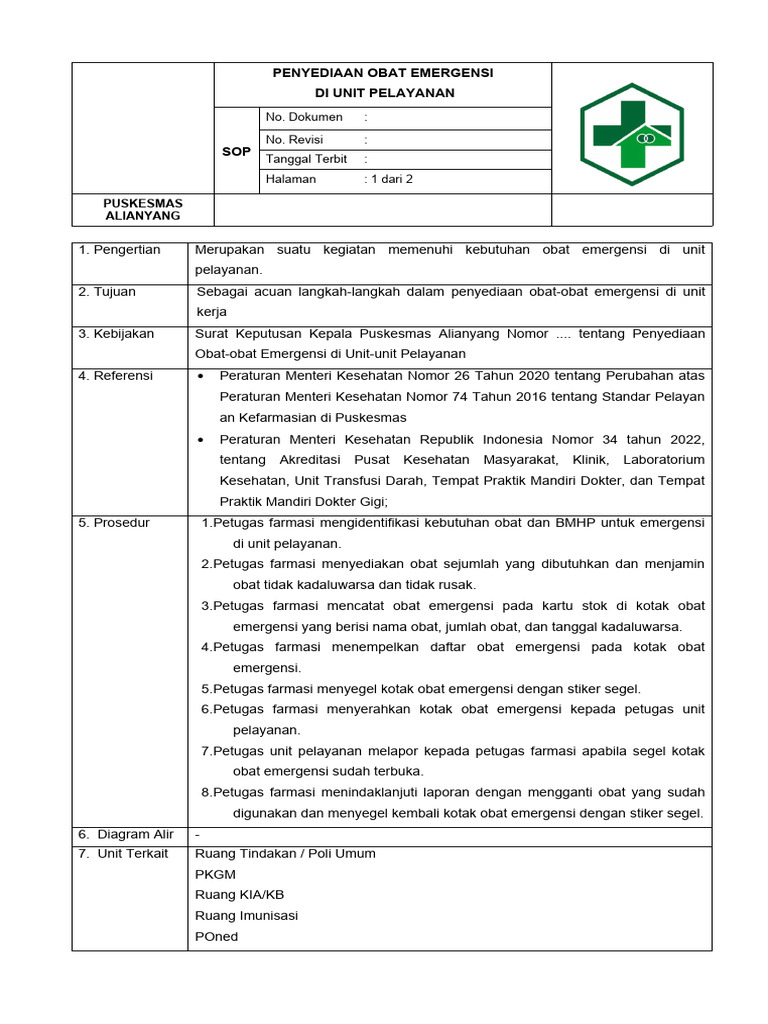 SOP Penyediaan Obat Emergensi di Unit-unit Pelayanan | PDF