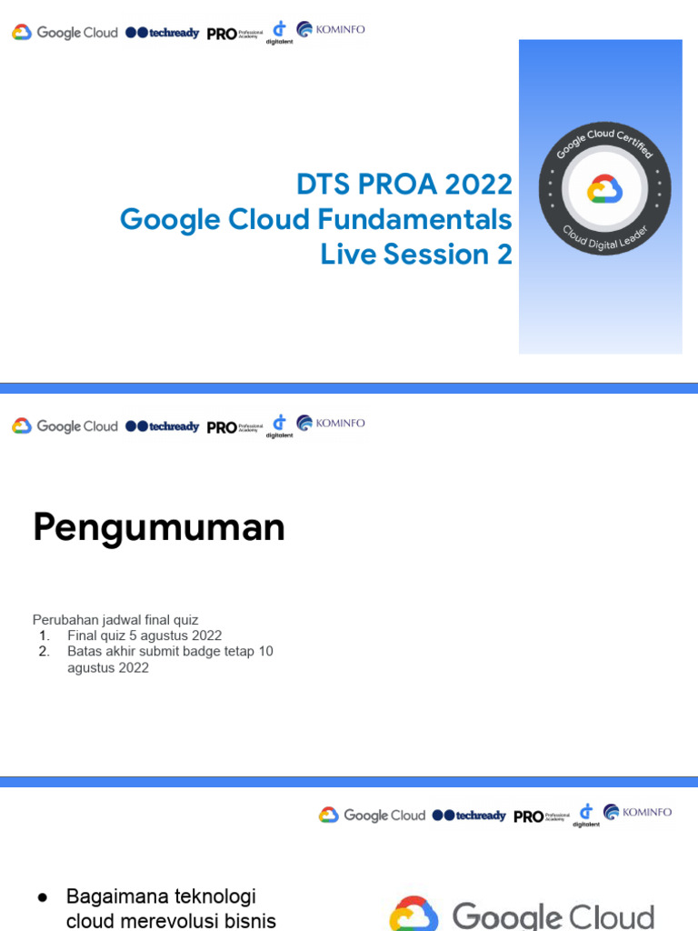 DTSPROA CDL3 Topic 1 - Intro To Digital Transformation With Google Cloud | PDF | Bisnis | Komputer