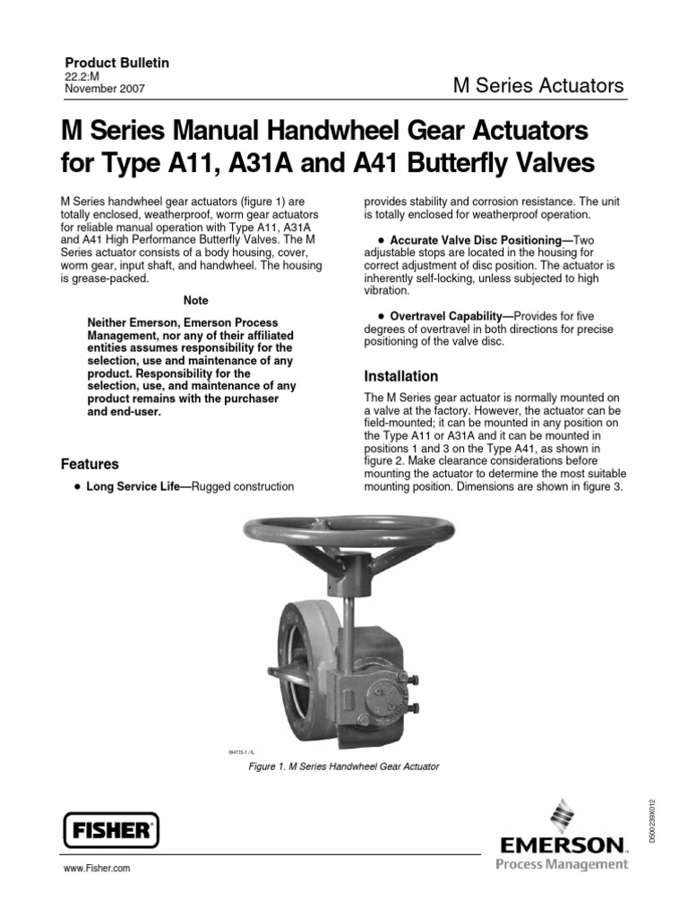M Series Manual Handwheel Gear Actuators For Type A11, A31A and A41 ...