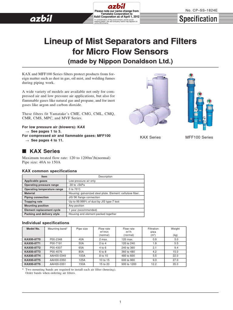 Lineup of Mist Separators and Filters For Micro Flow Sensors | PDF