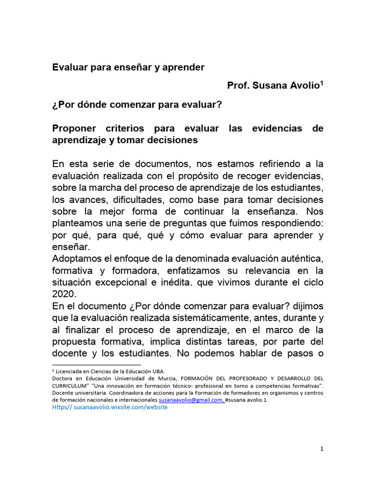 Avolio de Cols - Evaluar para Enseñar y Aprender | PDF