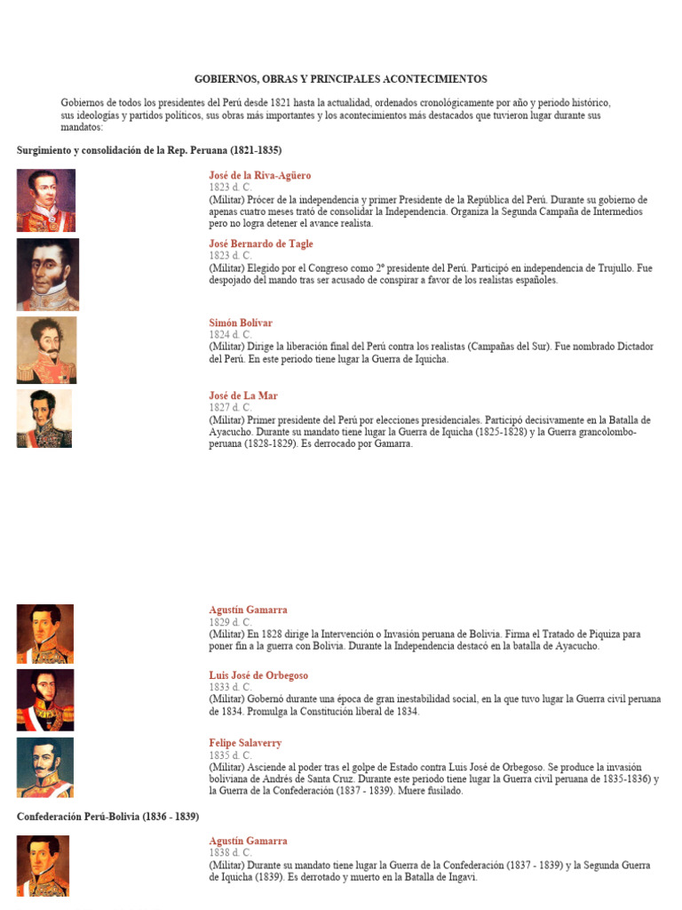 Línea de tiempo de gobiernos peruanos | PDF