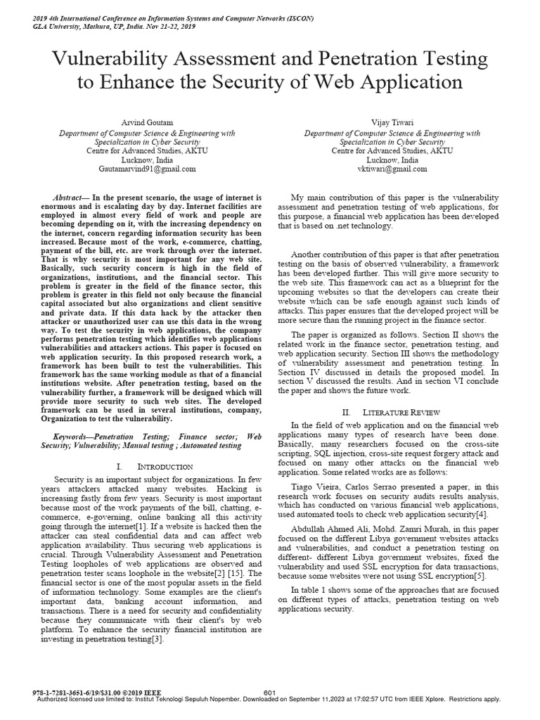 Vulnerability Assessment and Penetration Testing To Enhance The ...