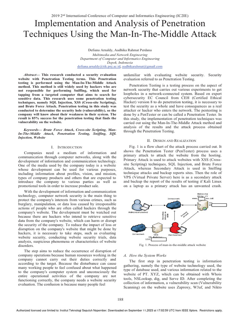 Implementation and Analysis of Penetration Techniques Using The Man-In-The-Middle Attack | PDF
