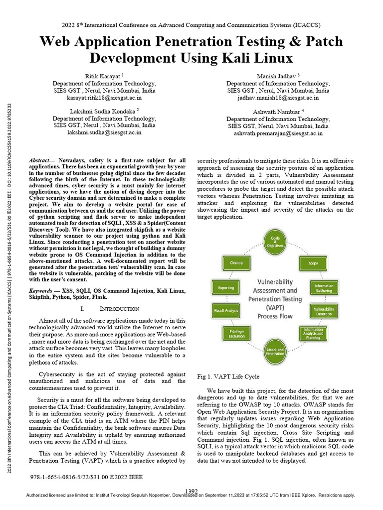 Web Application Penetration Testing Amp Patch Development Using Kali ...