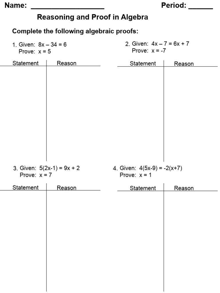 Algebraic Proof Handout | PDF