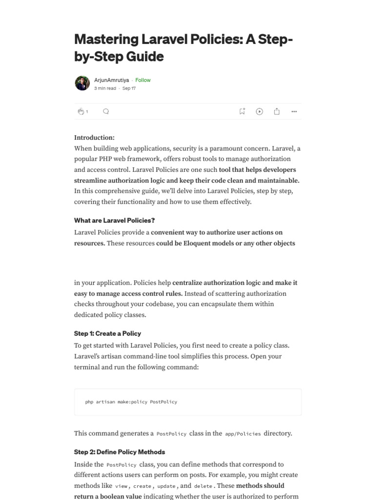 Mastering Laravel Policies - Medium | PDF Mastering Laravel Policies - Medium | PDF