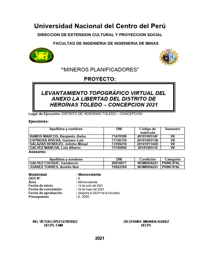 Caratula Proyecto 2021-I | PDF | Ciencias sociales