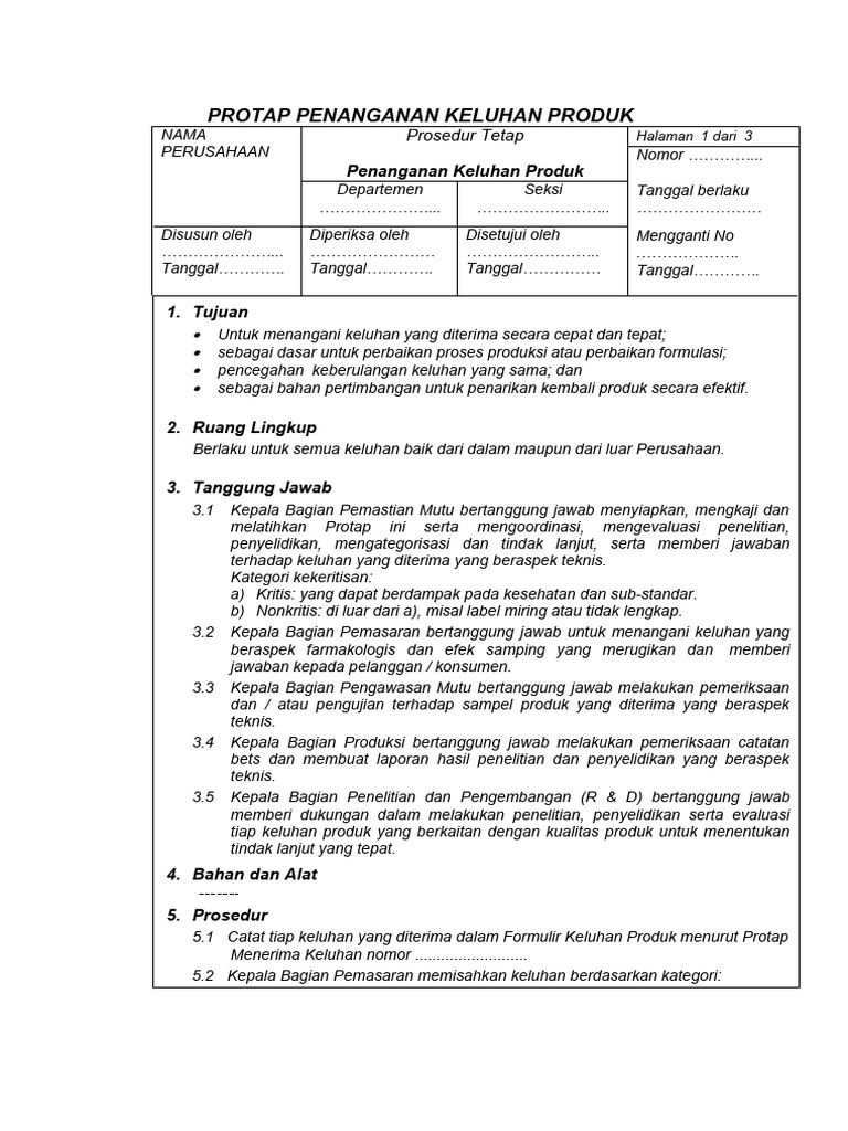 Protap Penanganan Keluhan Produk | PDF