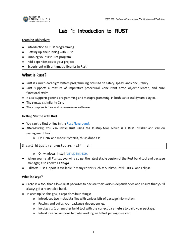 Lab 1-Introduction To RUST | PDF