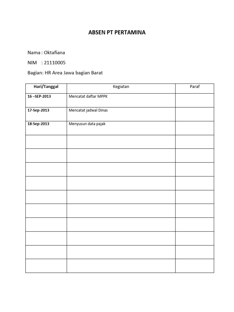 Absen PT Pertamina | PDF
