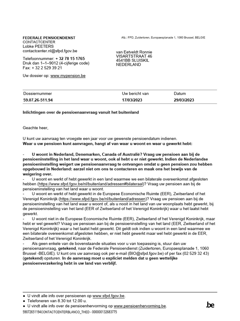 Informatie Over Uw Pensioen Van FPD | PDF