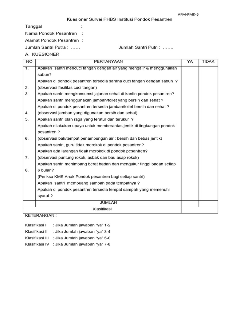 Afm-Pmk-5 Kuesioner Penilaian Ponpes | PDF