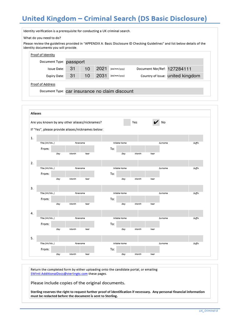 United Kingdom Criminal (Basic Disclosure DS) Document Collection ...