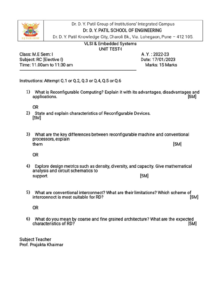 Question Paper UT1 of Module 1 & 2 | PDF