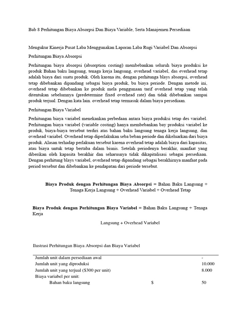 Biaya Absorpsi, Variabel, Dan Manajemen Persediaan | PDF