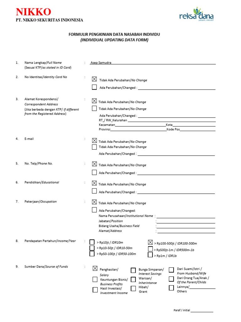 Formulir Pengkinian Data Nasabah Individu | PDF