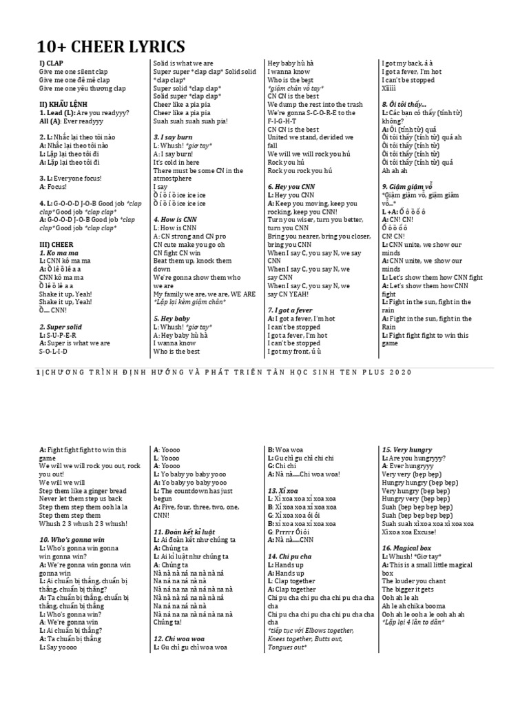 LYRICS CHEER TRUYỀN THỐNG | PDF