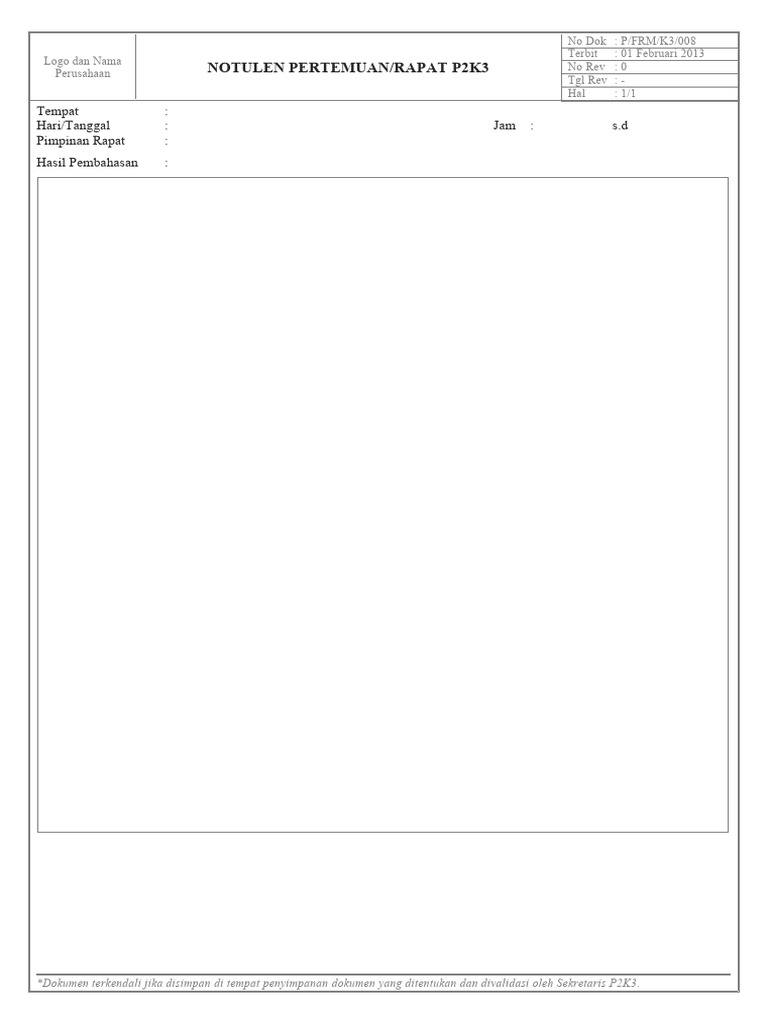 Dok 4 Notulen Pertemuan-Rapat P2K3 | PDF