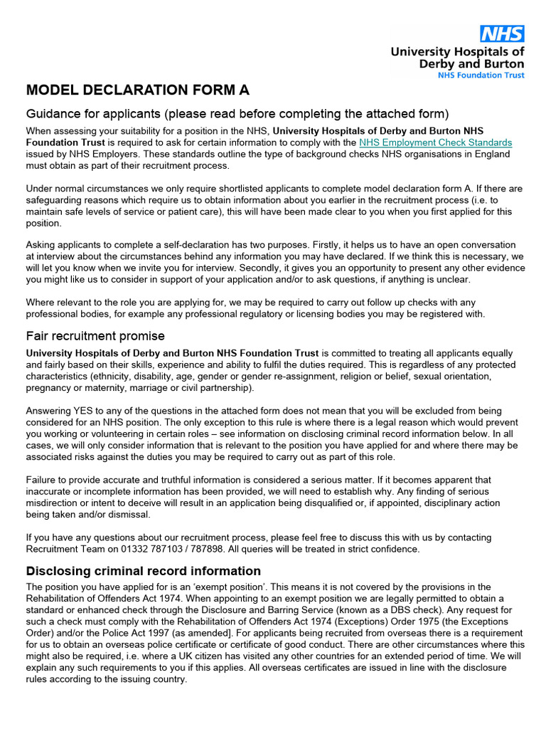 Model Declaration Form A | PDF