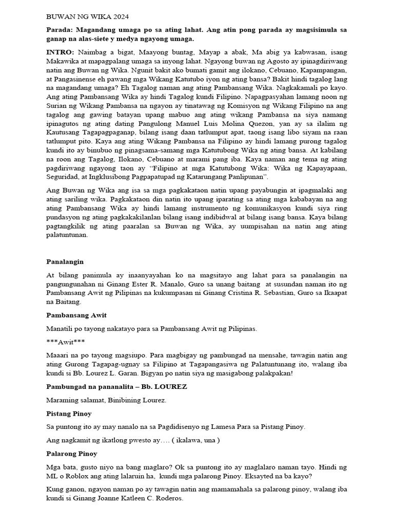 Buwan NG Wika 2024 Script | PDF