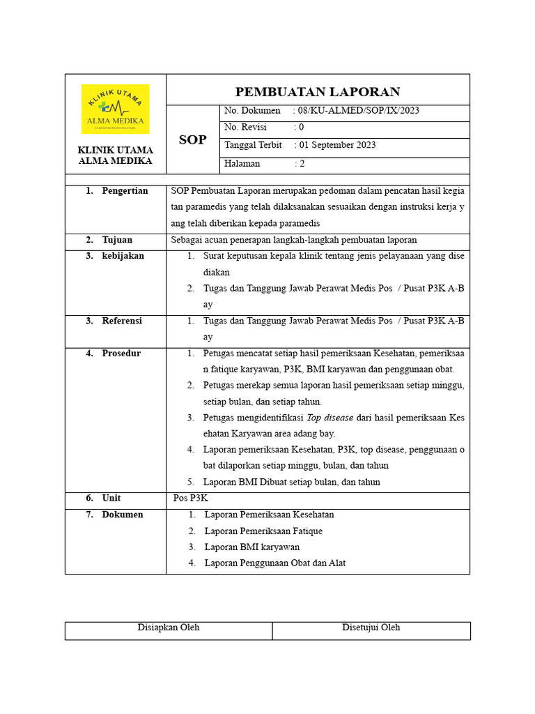 SOP Pembuatan Laporan Adang Bay Rev-1 | PDF