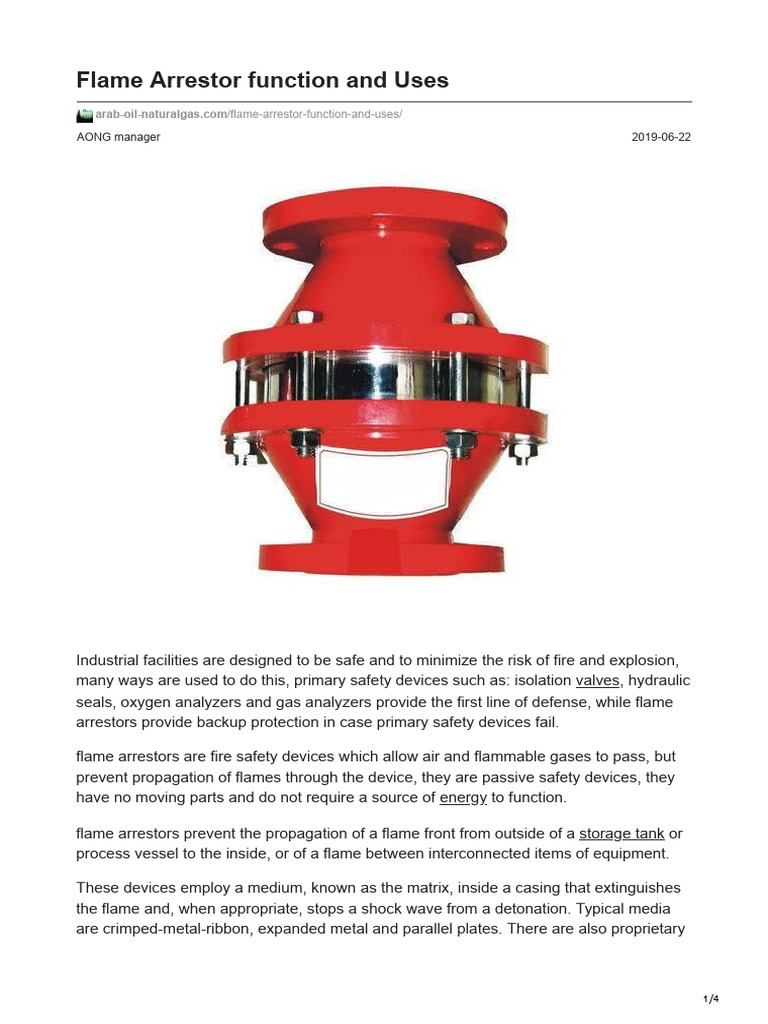 Flame Arrestor Function and Uses | PDF
