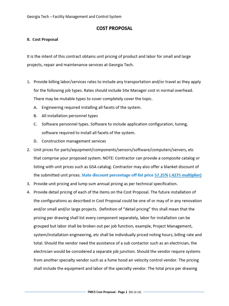 Fmcs Cost Proposal Completed | PDF