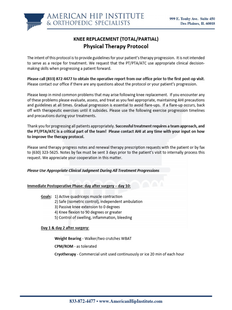 Knee Replacement PT Protocol | PDF