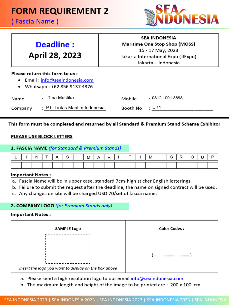 Form Requirement 2 Fascia Name Sea Indonesia Pdf