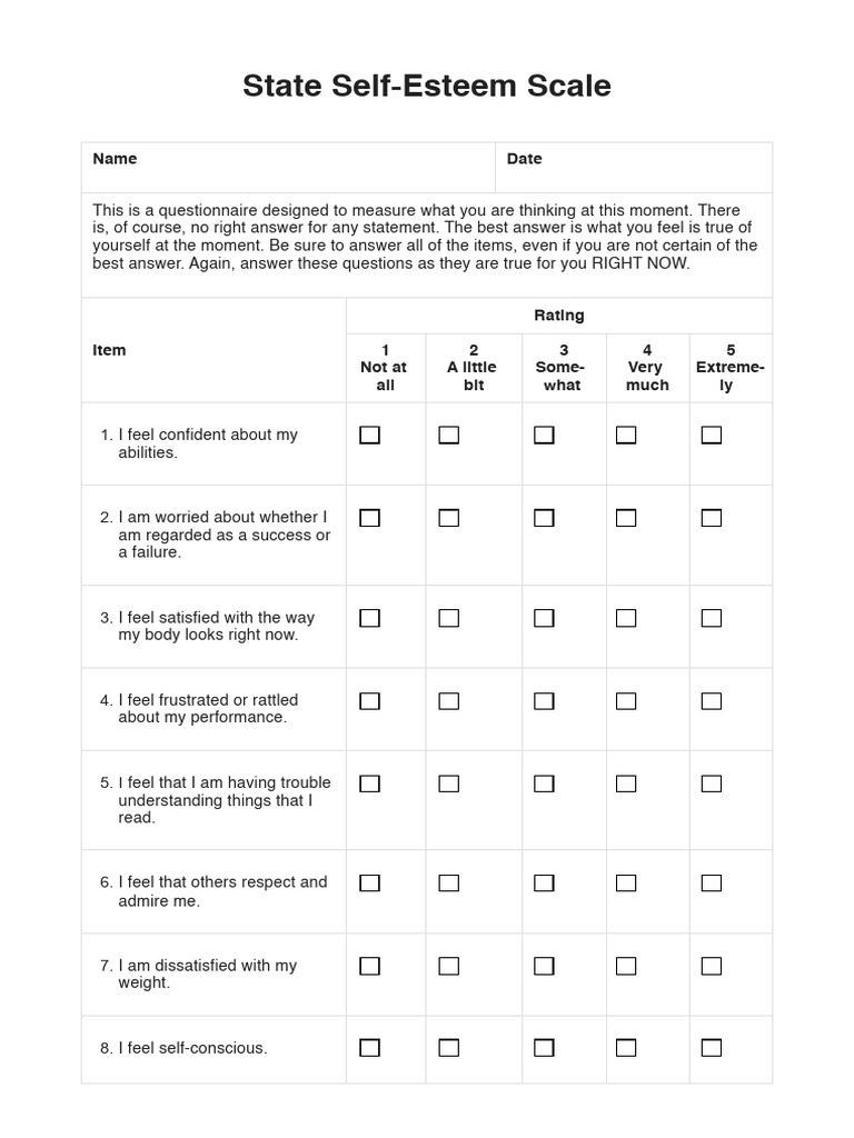 State Self-Esteem Scale Questionnaire | PDF | Self-Improvement