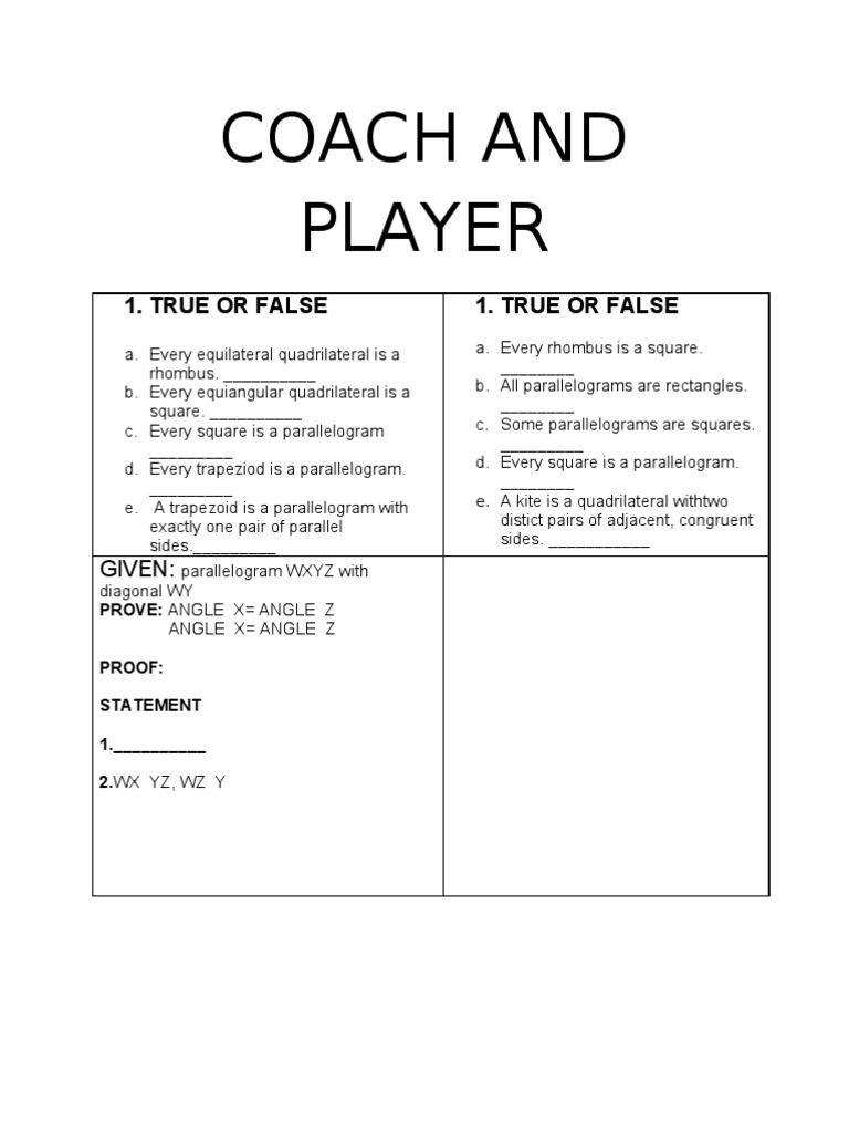 Quadrilateral Properties True/False Quiz | PDF | Language Arts ...