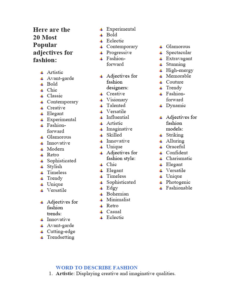 Adjective To Describe Fashion | PDF