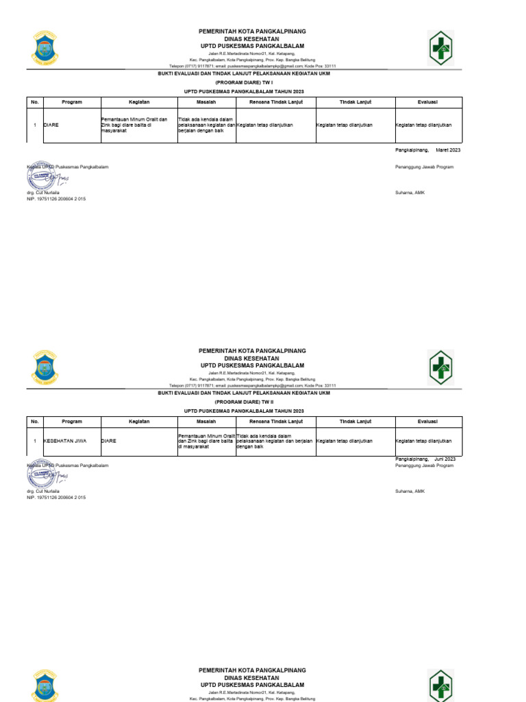 Evaluasi Dan RTL Program DIARE | PDF