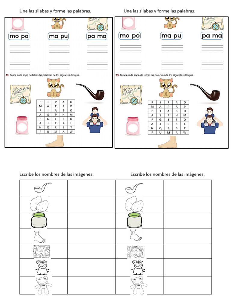 Ficha de Trabajo Con La, Letra P | PDF