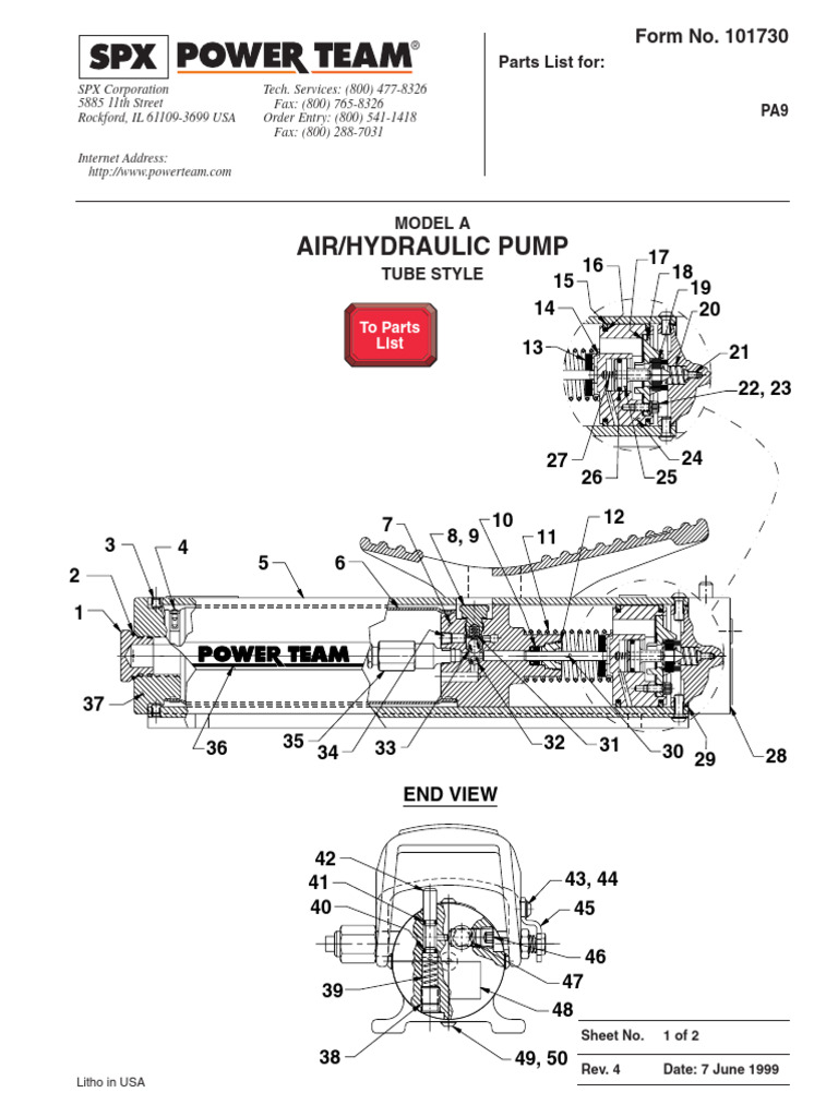 Ersatzteilliste SPX PowerTeam Druckluftpumpe PA9 Modell A | PDF