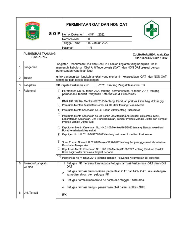 Sop Penerimaan Oat Dan Non Oat | PDF