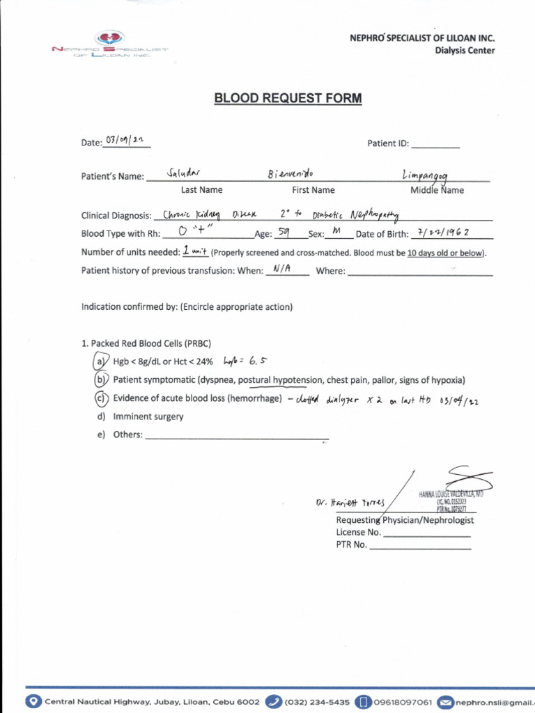 Blood Request Form.saludar | PDF
