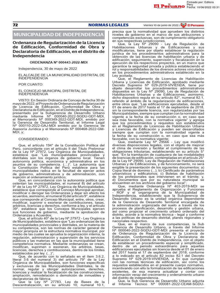 Ordenanza de Regularización de La Licencia de Edificación | PDF