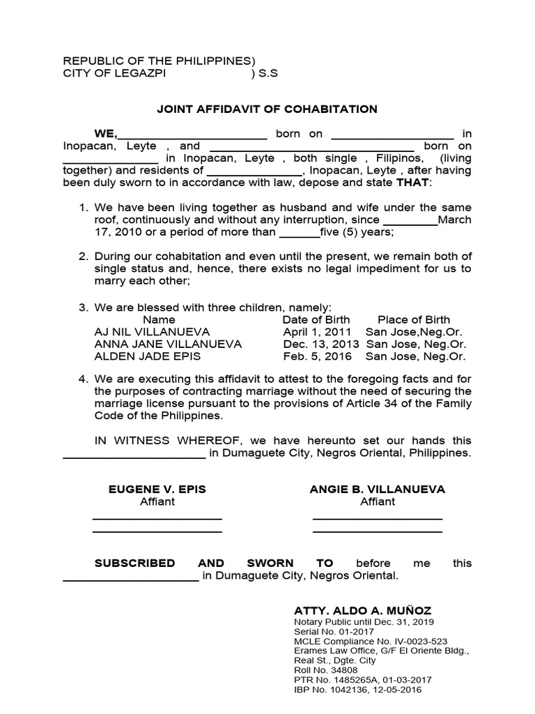 Joint Affidavit of Cohabitation Form | PDF