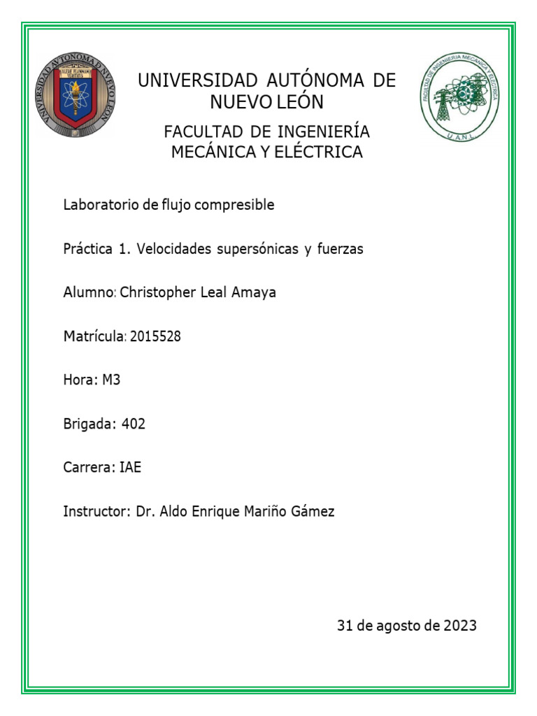 Practica 1 - Lab Flujo Compresible-Christopher | PDF | Número de Mach | Sonido