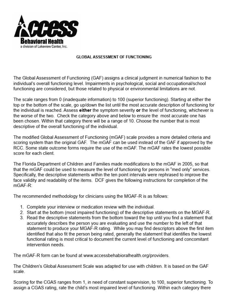 Global Assessment of Functioning Scale - 2 | PDF