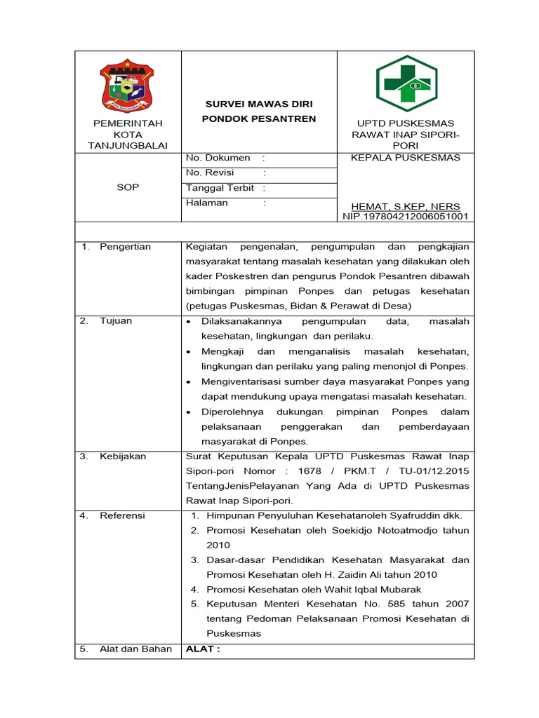 Sop - Survey Mawas Diri Pondok Pesantren | PDF Sop - Survey Mawas Diri Pondok Pesantren | PDF