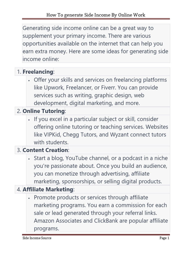 Generating Side Income Online Can Be A Great Way To Supplement Your ...
