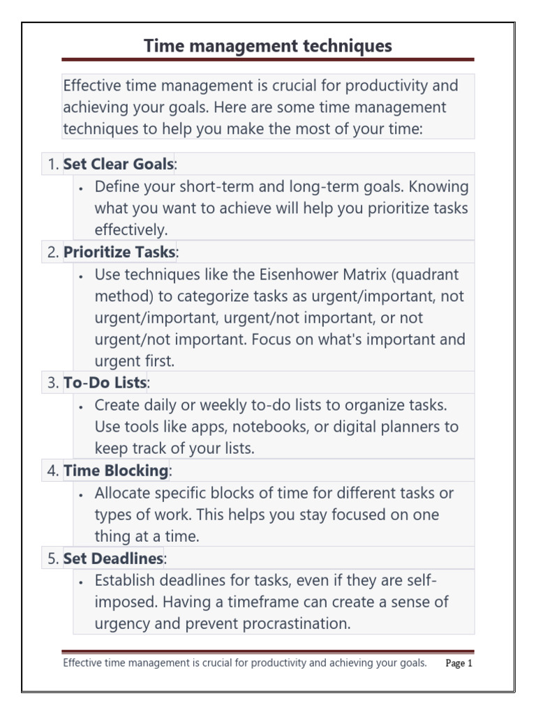 Time management techniques | PDF