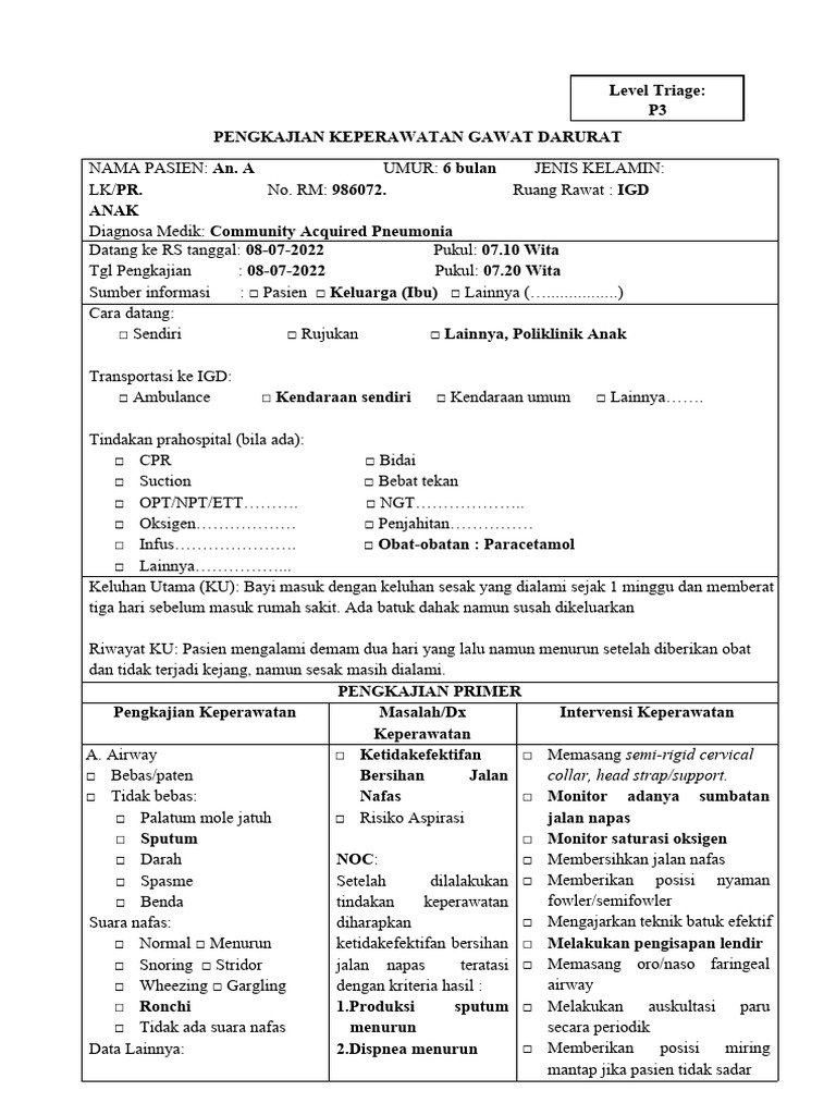 Analisa Kasus IRD Anak - Victoria Furtuna Winarto - R014211055 | PDF