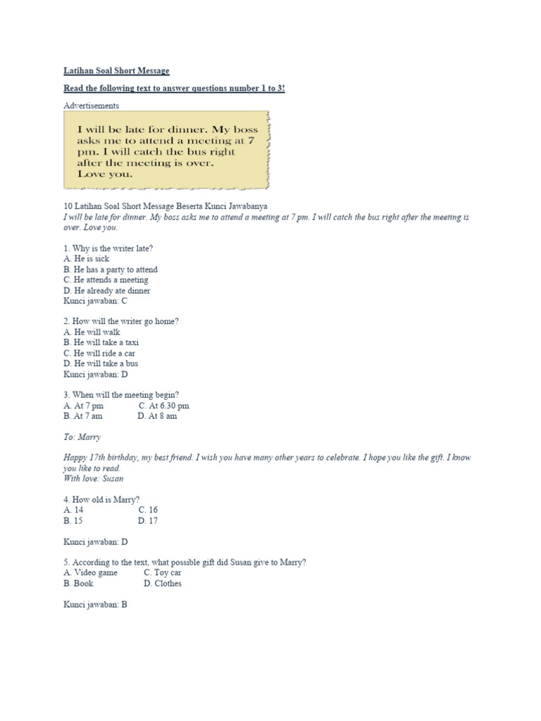 Latihan Soal Short Message.. | PDF
